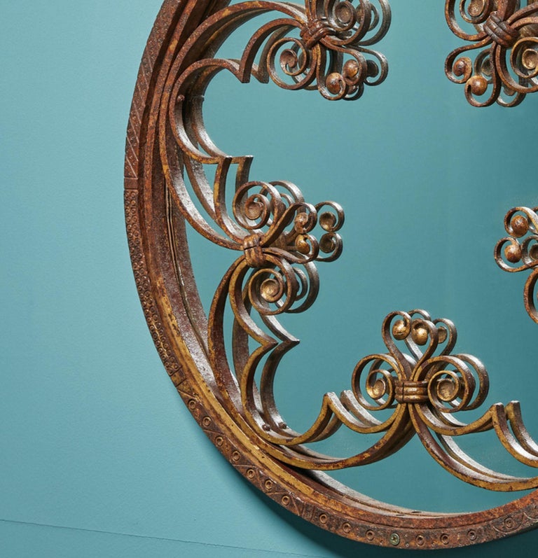 Antique Wrought Iron Mirror with Ornate Patterning For Sale at 1stDibs