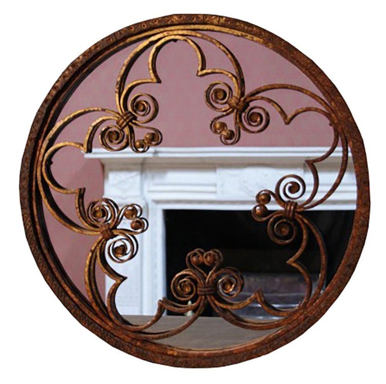 Antique Wrought Iron Mirror with Ornate Patterning For Sale at 1stDibs