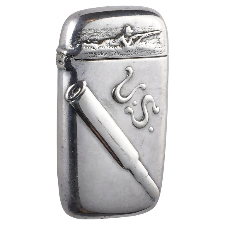 Antique WW U.S, USA Army Match Safe, Sterling Silver Lid and Box Vesta ...