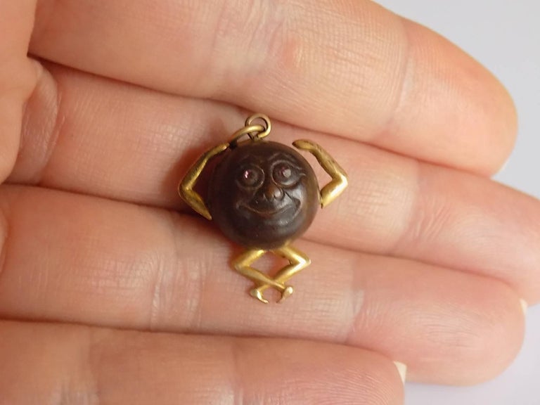 Gold Antique WWI Gold Mr Touch Wud Wood Lucky Charm Pendant at 1stDibs