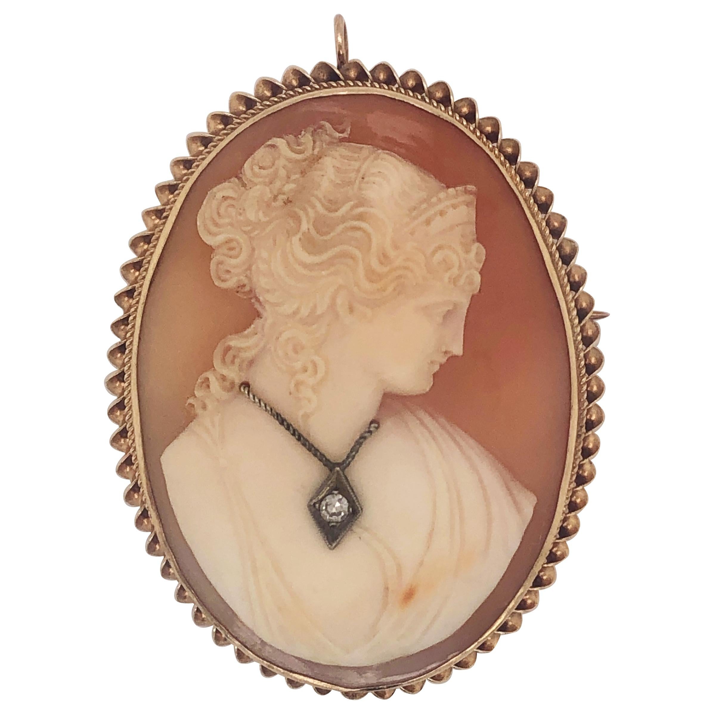 Antique Yellow Gold Cameo with Diamond at 1stDibs