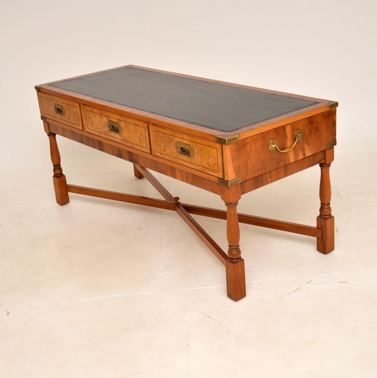 Antique Yew and Walnut Military Campaign Coffee Table For Sale at 1stDibs