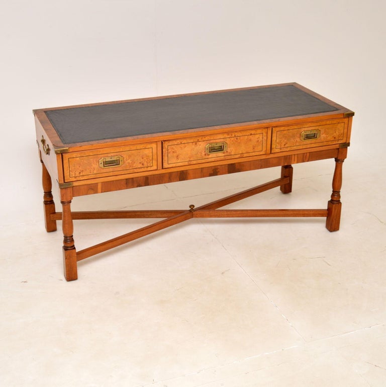 Antique Yew and Walnut Military Campaign Coffee Table For Sale at 1stDibs
