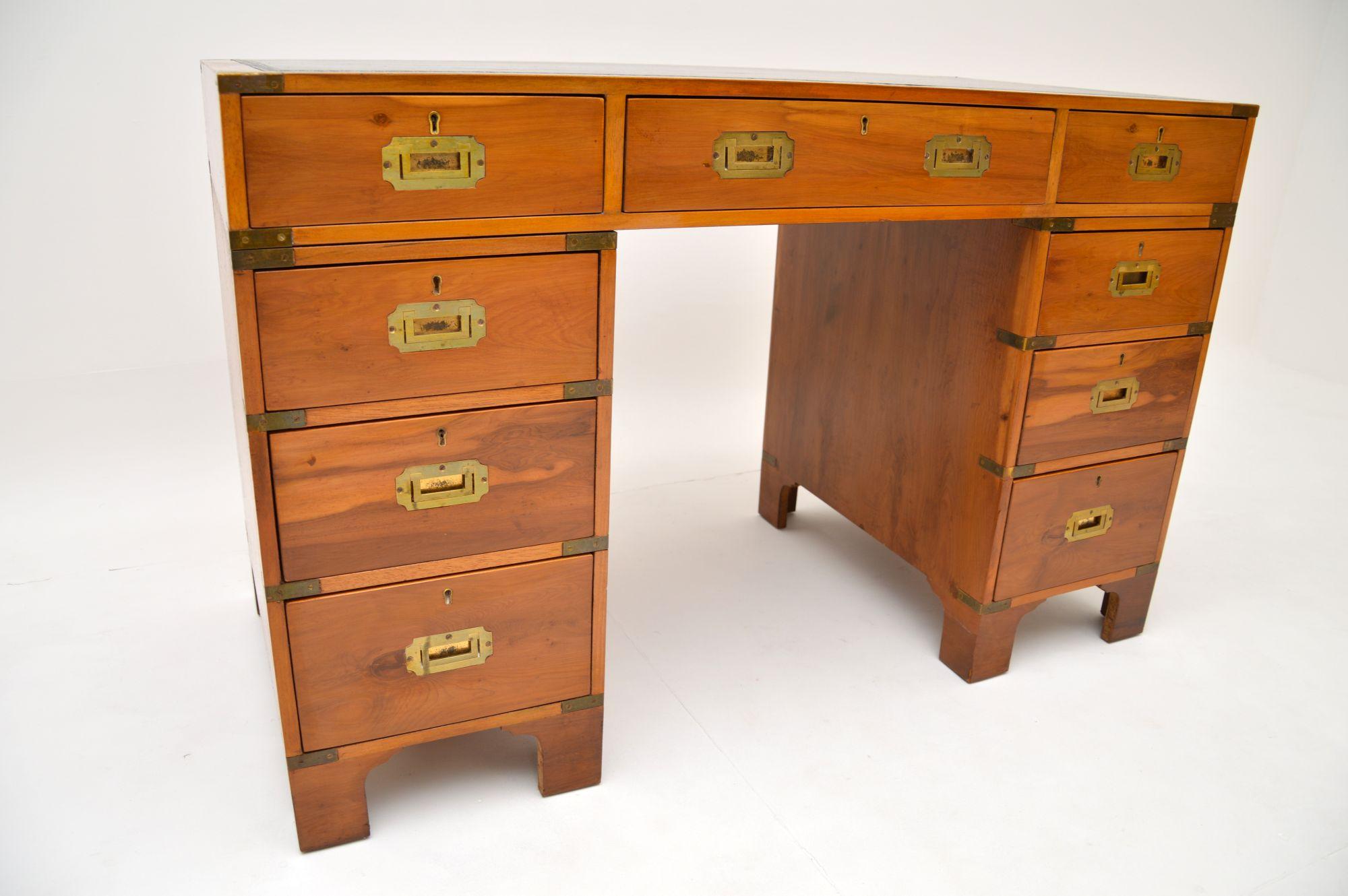 Antique Yew Wood Military Campaign Style Pedestal Desk at 1stDibs