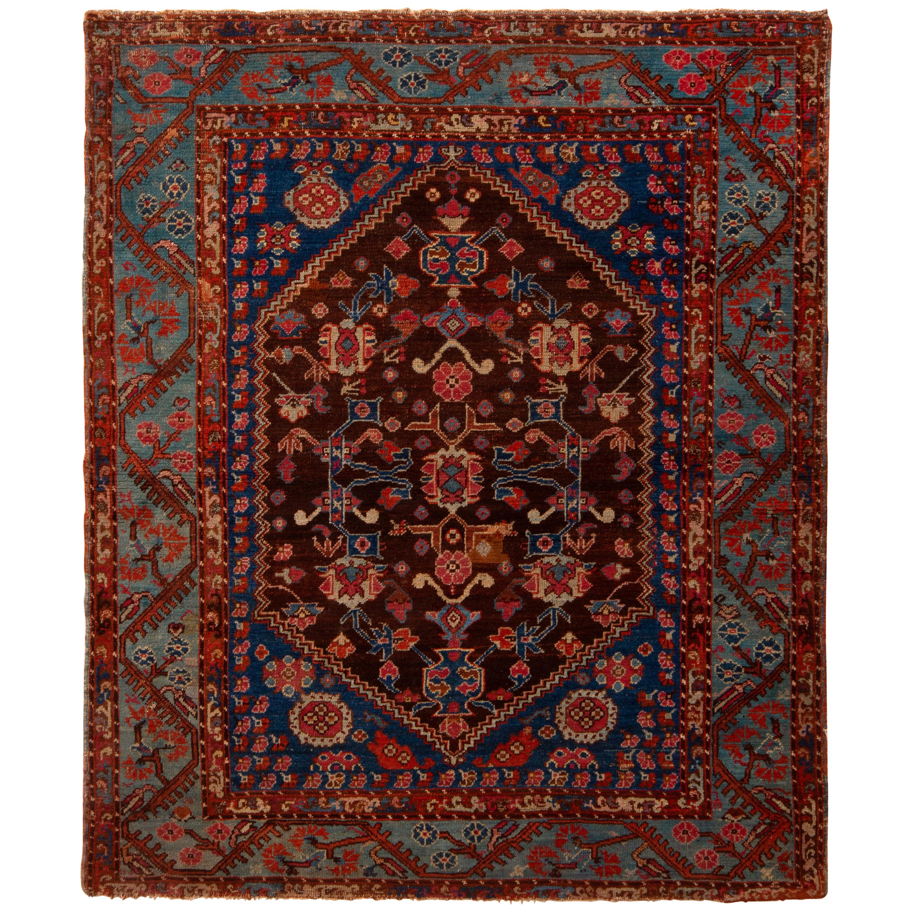 Antique Yuruk Rug Geometric Red Blue and Brown All-Over Pattern at 1stDibs