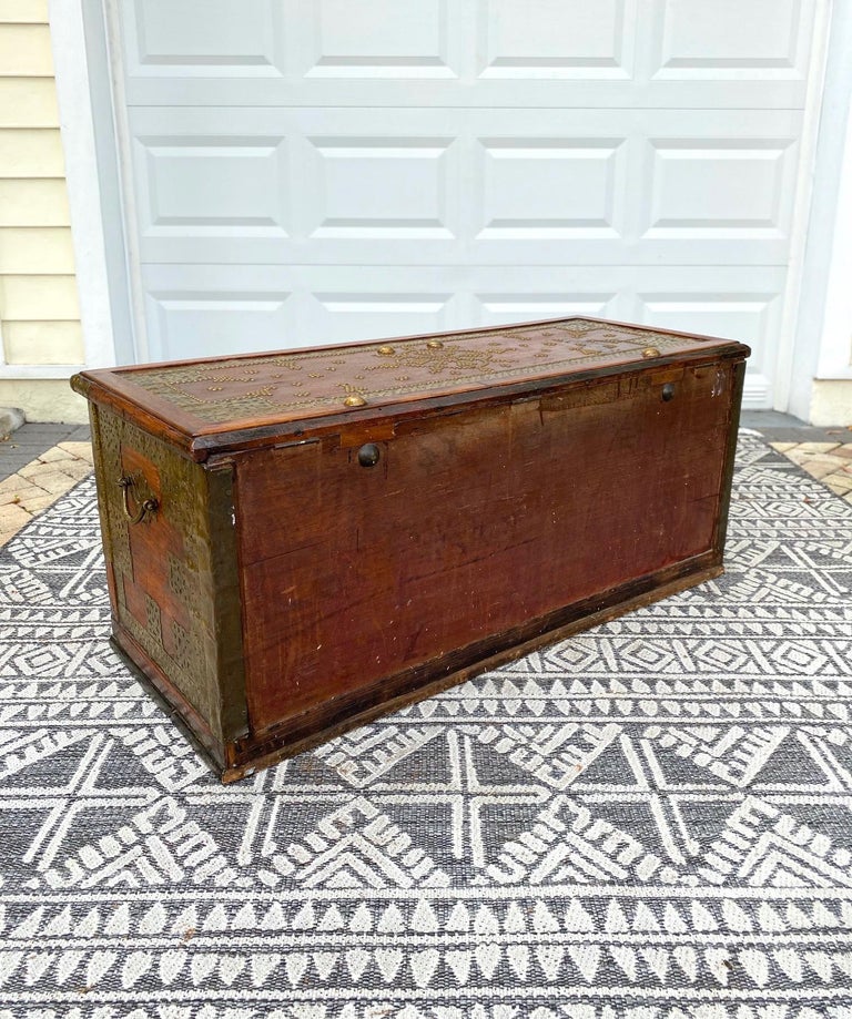 Antique Zanzibar Blanket Chest Teak Wood with Brass Metal Overlay, 19th ...