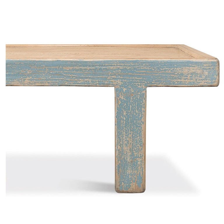 Antiqued Blue Rustic Coffee Table For Sale at 1stDibs