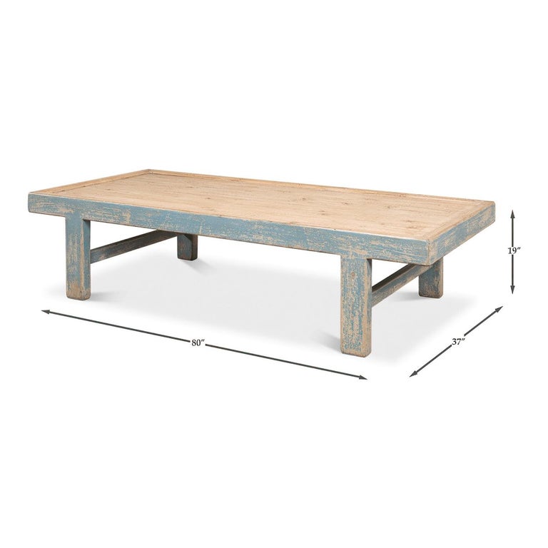 Antiqued Blue Rustic Coffee Table For Sale at 1stDibs