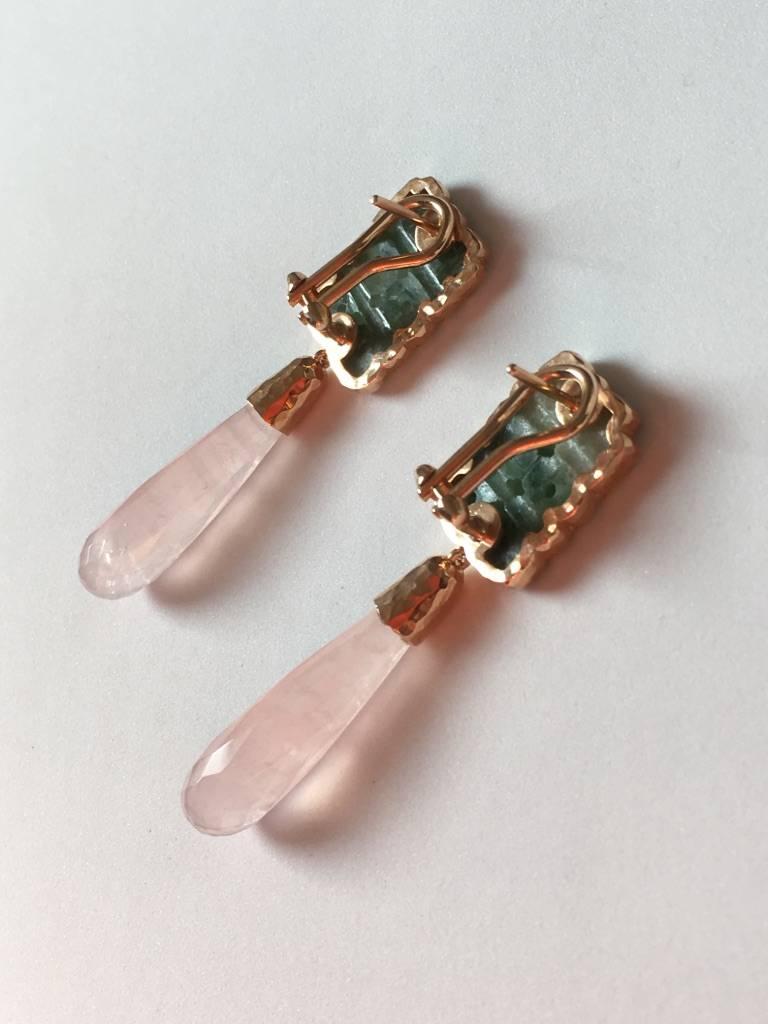Antiques Jade Rose Quartz Briolè Drops 18 Karat Rose Gold Earrings For ...