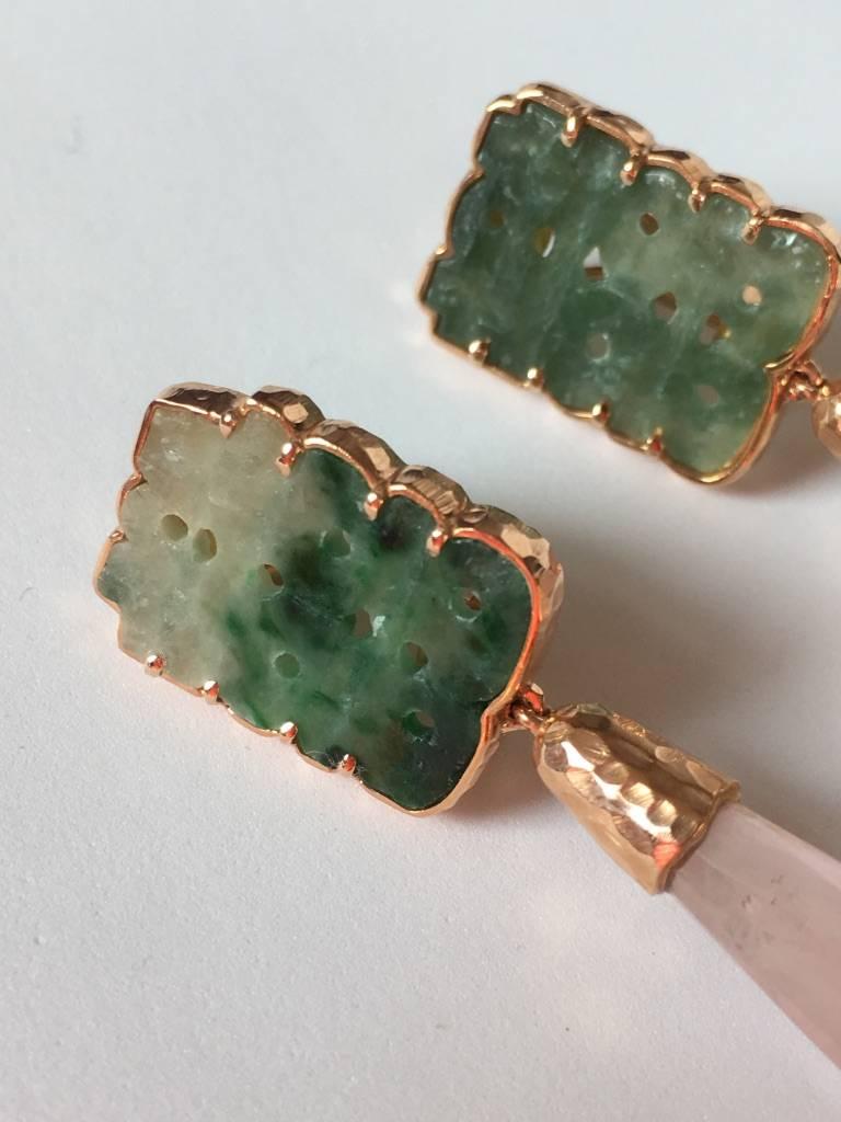 Antiques Jade Rose Quartz Briolè Drops 18 Karat Rose Gold Earrings For ...