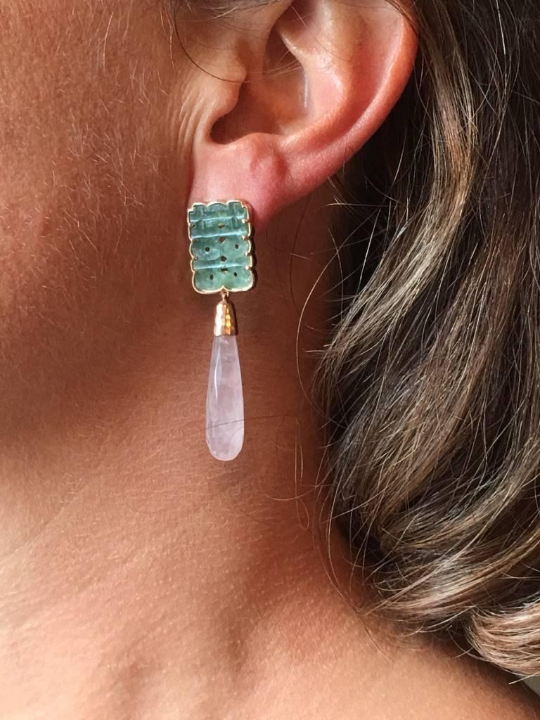 Antiques Jade Rose Quartz Briolè Drops 18 Karat Rose Gold Earrings For ...