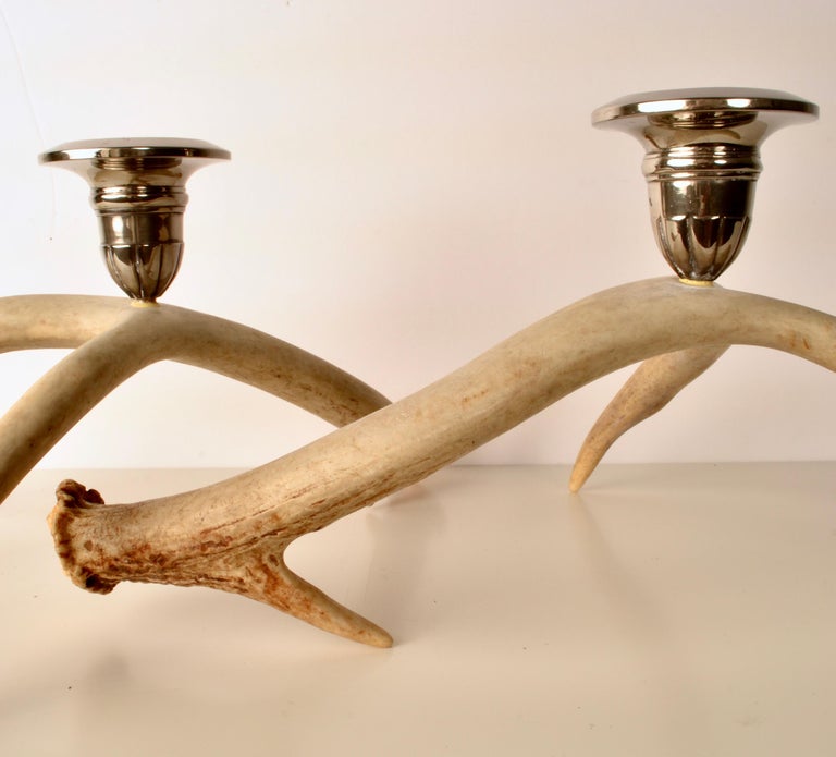 Antler and Silver Candlesticks at 1stDibs