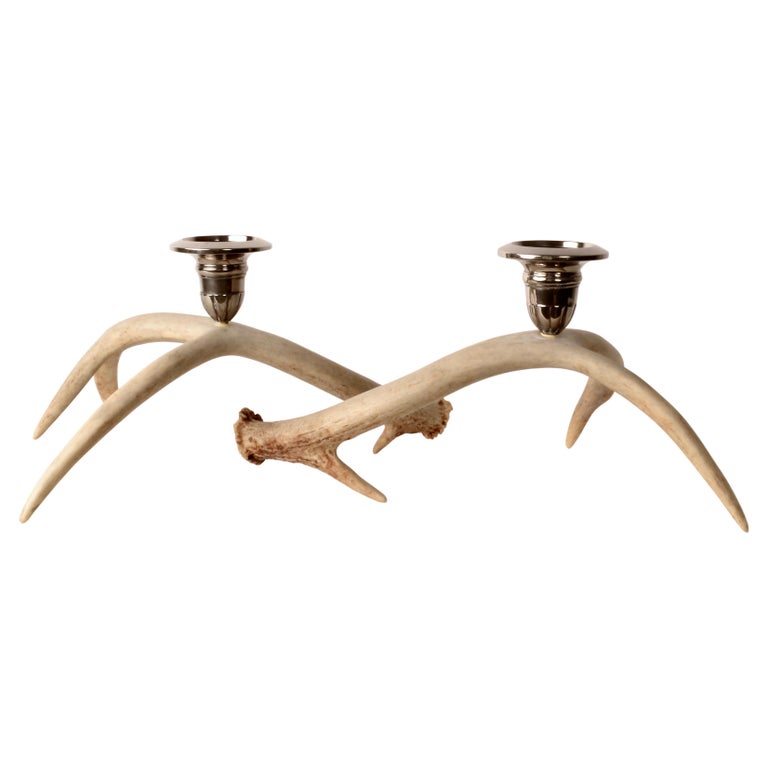 Antler and Silver Candlesticks at 1stDibs