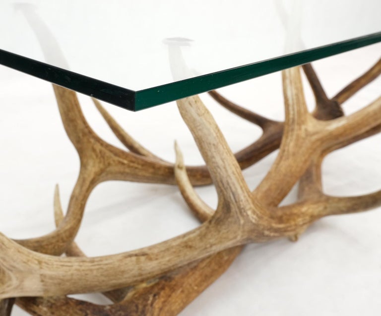 Antler Grouping Base Glass Rectangle Top Coffee Table Folk Art Mid ...