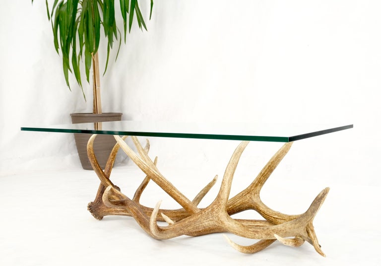 Antler Grouping Base Glass Rectangle Top Coffee Table Folk Art Mid ...