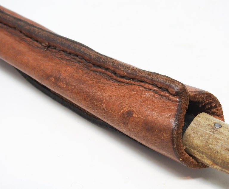 Antler Handle Long Blade Knife with Leather Sheath For Sale at 1stDibs