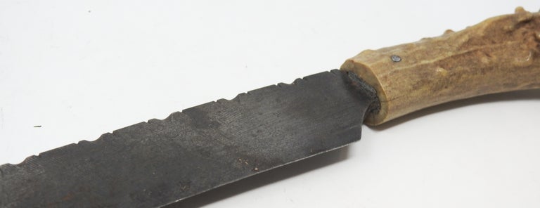 Antler Handle Long Blade Knife with Leather Sheath For Sale at 1stDibs