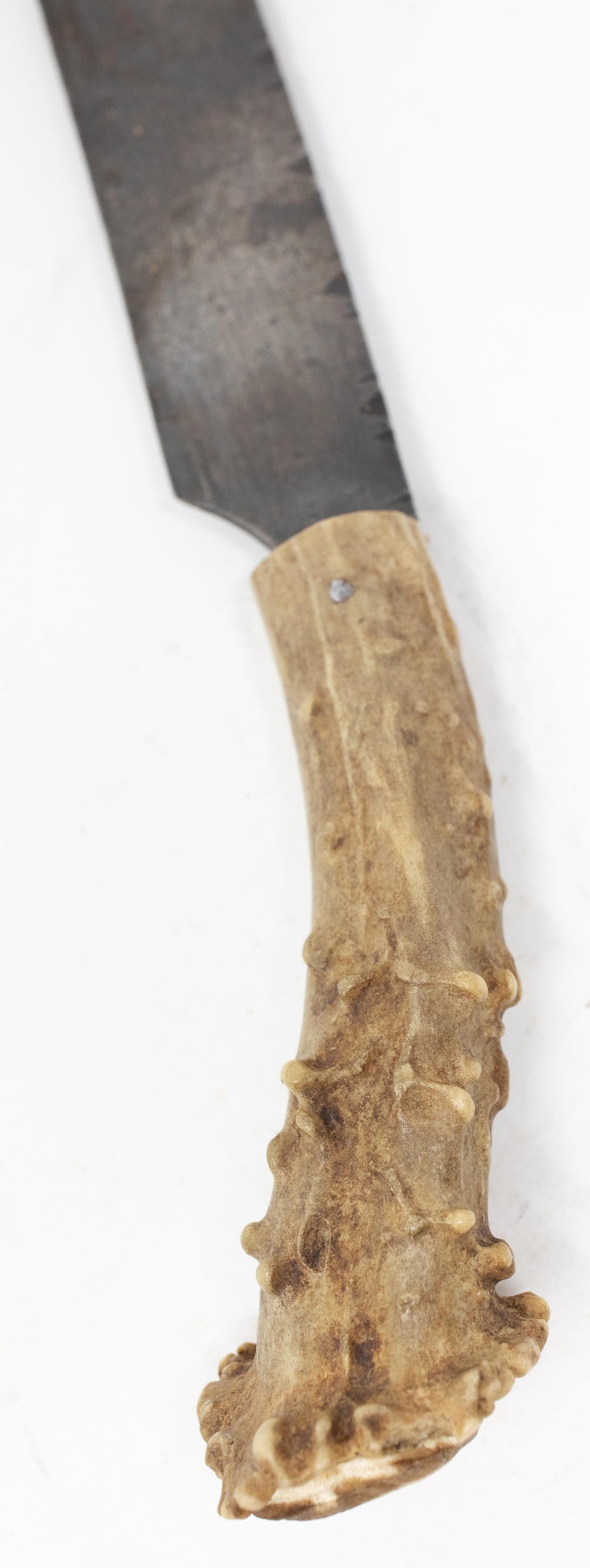 Antler Handle Long Blade Knife with Leather Sheath For Sale at 1stDibs
