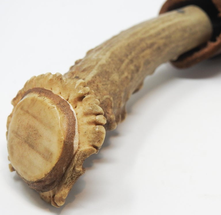 Antler Handle Long Blade Knife with Leather Sheath For Sale at 1stDibs