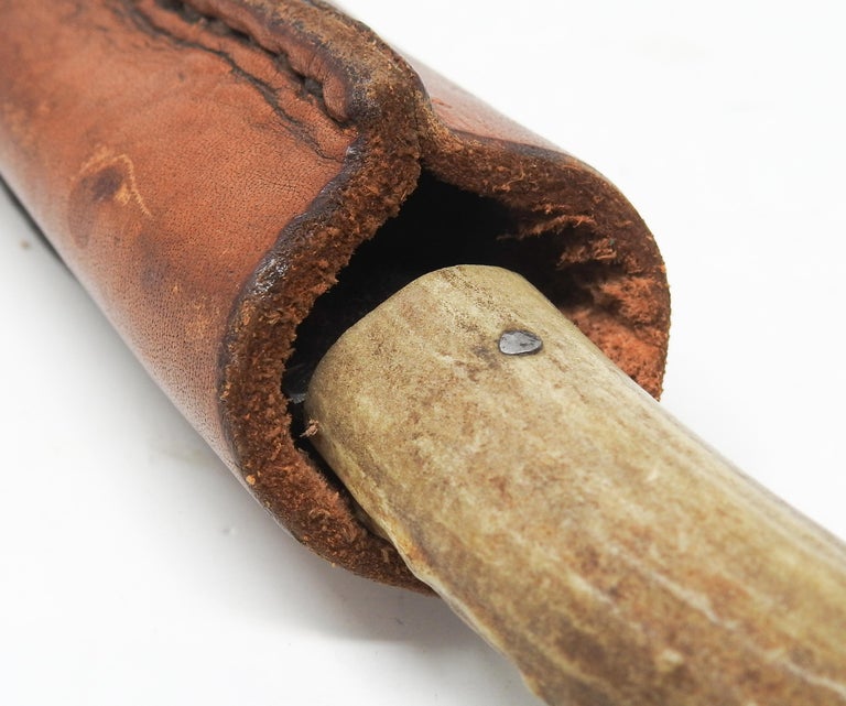 Antler Handle Long Blade Knife with Leather Sheath For Sale at 1stDibs