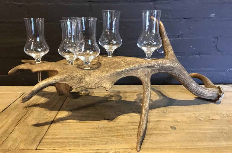 Antler Tray with Shot Glasses at 1stDibs | antler shot glasses, deer ...