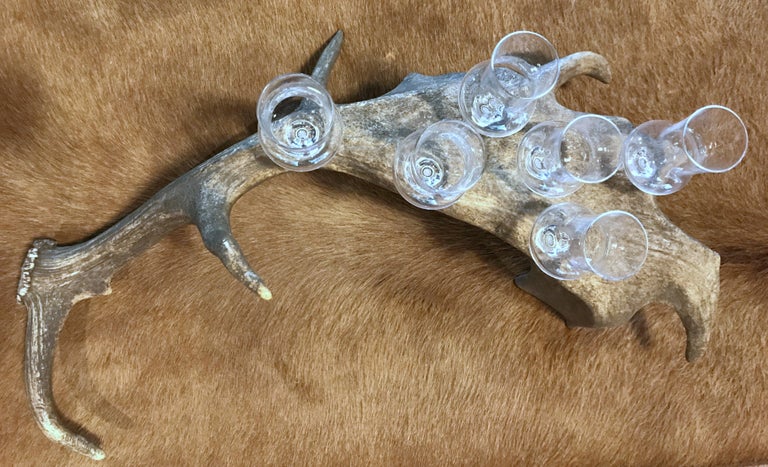 Antler Tray with Shot Glasses at 1stDibs | antler shot glasses, deer ...