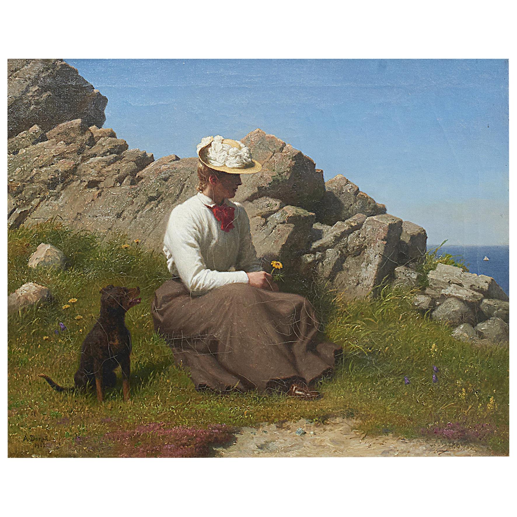 Anton Dorph, Painting "Young Woman On The Cliffs At Gudhjem" at 1stDibs