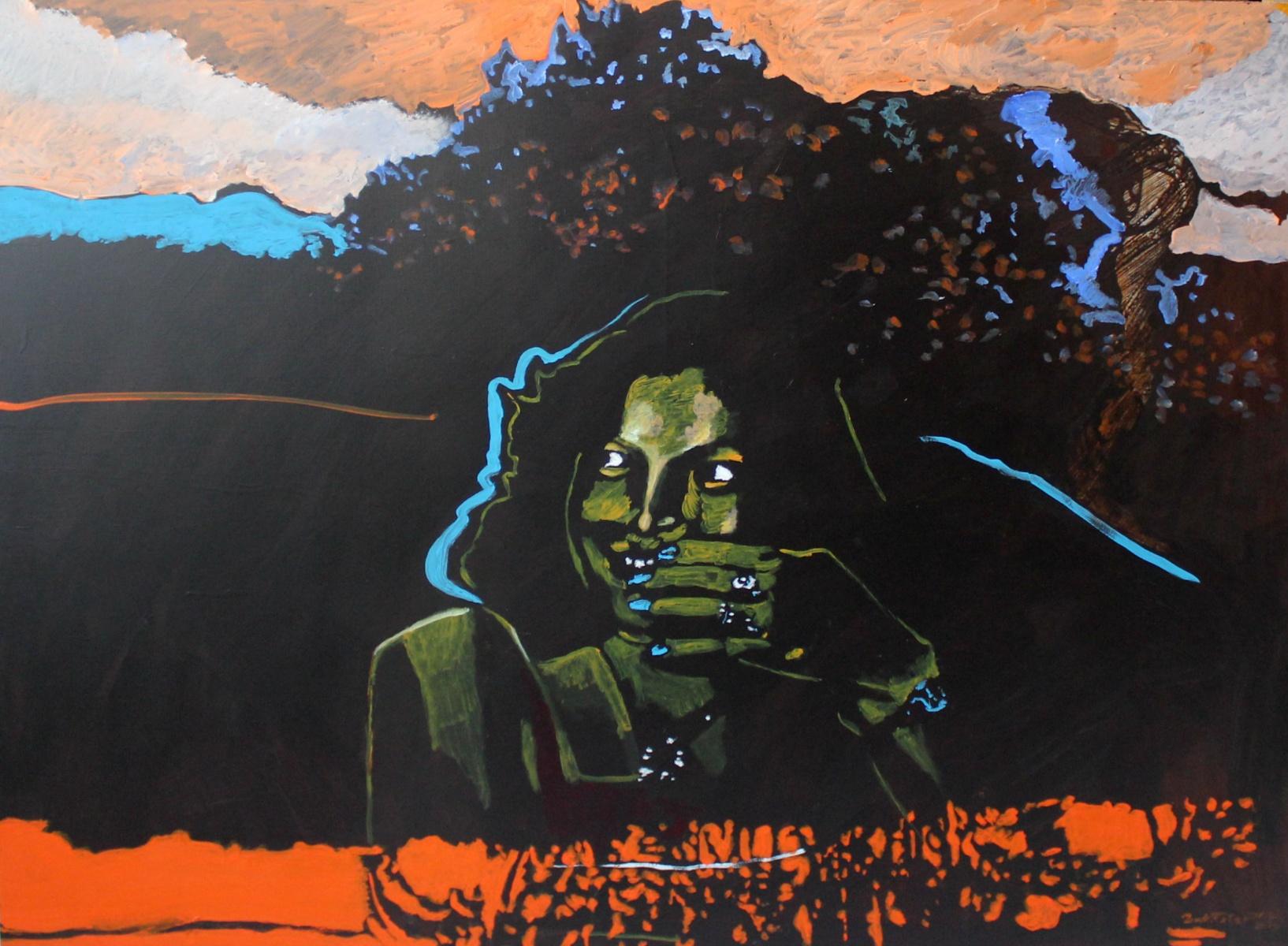 Antoni Fałat - Nude in orange - Contemporary Figurative Acrylic ...