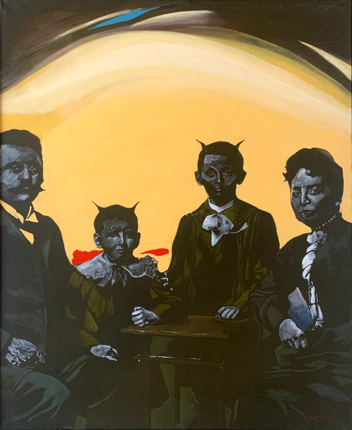 Antoni Fałat - Death at photographer's. Figurative Acrylic Painting ...