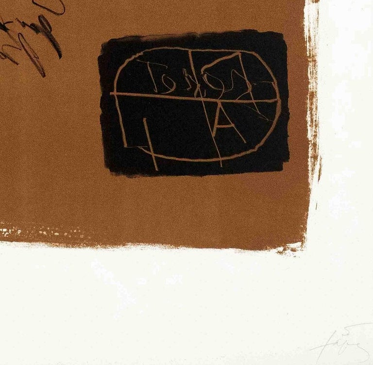 Antoni Tàpies - Untitled. Typical print by Tapies. Letters and cross ...