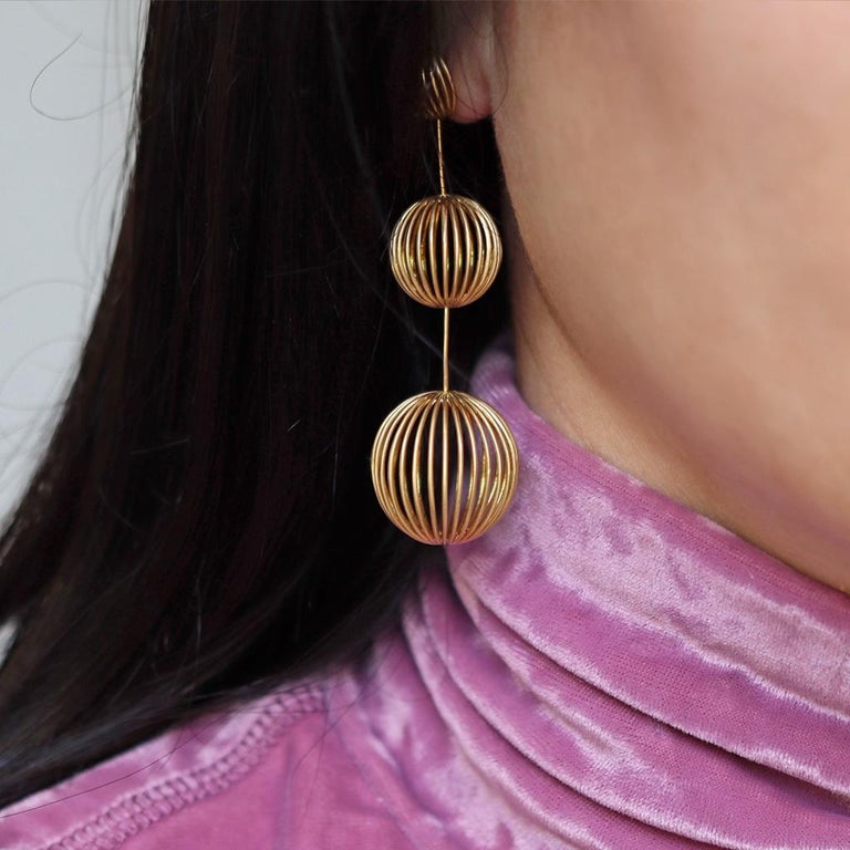 Antonio Bernardo Yellow Gold Orbis Long Dangle Earrings For Sale at 1stDibs
