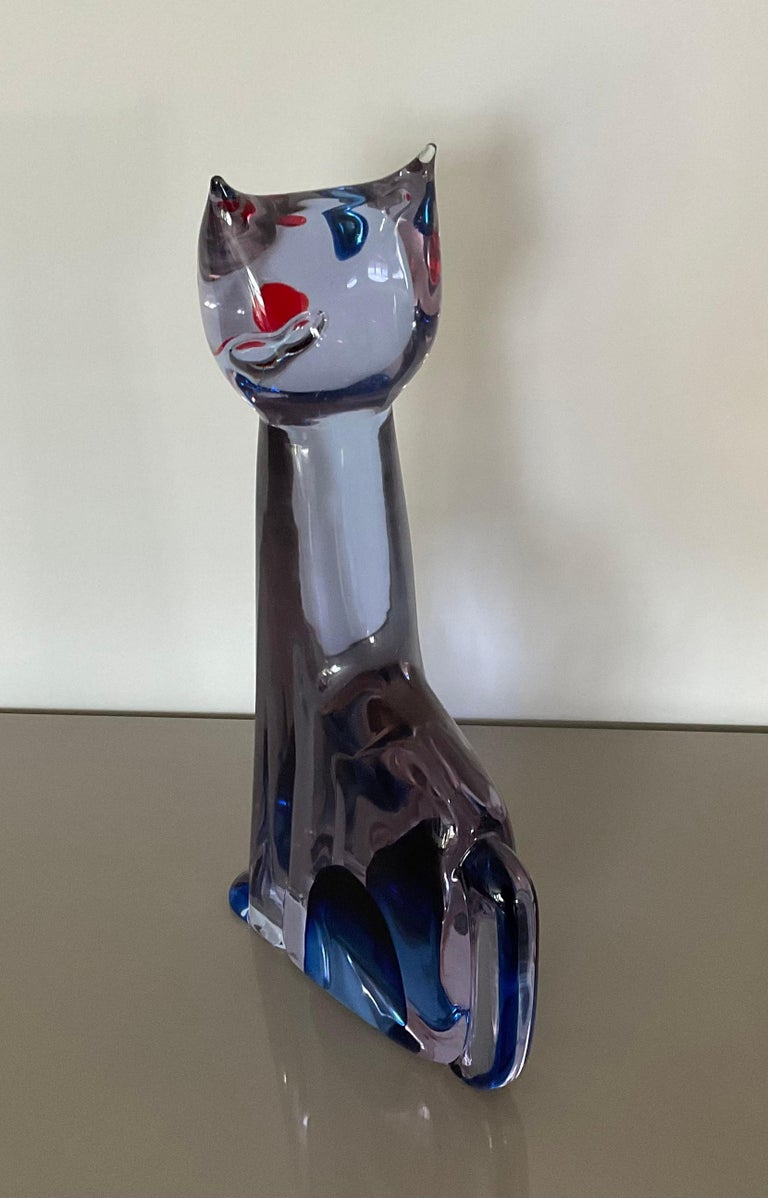 Antonio da Ros Cenedese Murano Hand Blown Glass Cat Sculpture in ...