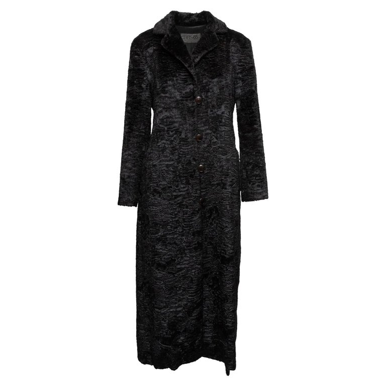 Antonio Fusco Black Long Faux Persian Lamb Coat For Sale at 1stDibs