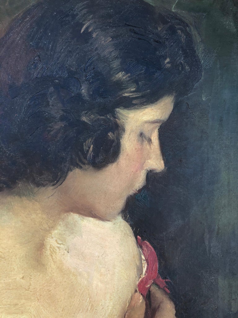 Antonio Garcia Morales - Woman in profile oil on canvas painting at 1stDibs