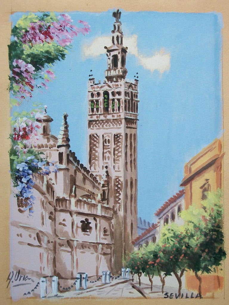 Antonio Uria Monzon, 'Sevilla', Watercolor Painting, Spain, Mid 20th ...