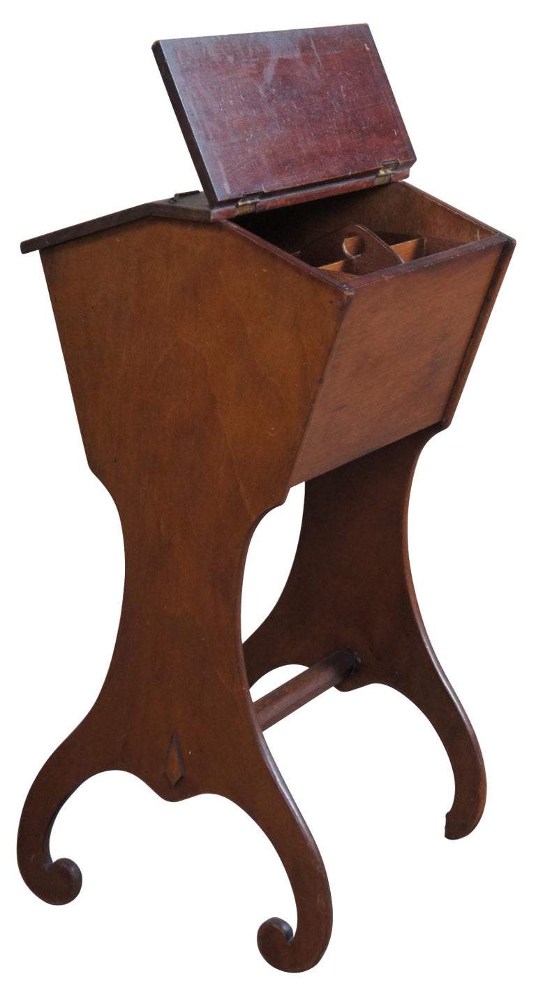 Antque Early American Style Walnut Standing Sewing Box Chest Cabinet ...