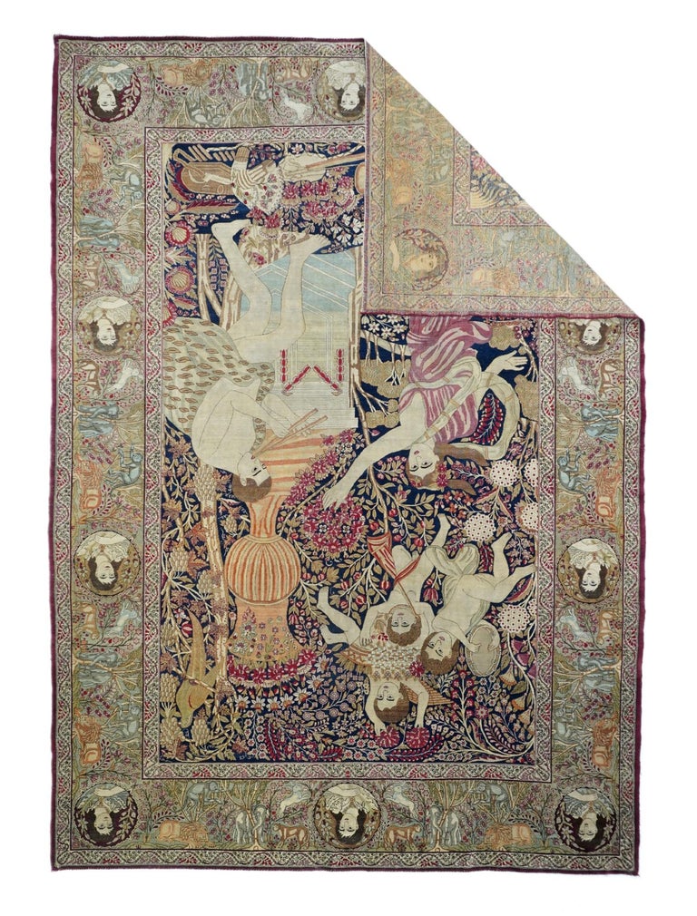 Antque Kerman Pictorial Rug For Sale at 1stDibs