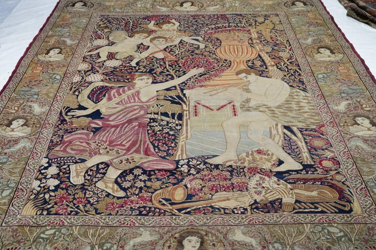 Antque Kerman Pictorial Rug For Sale at 1stDibs