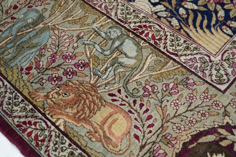 Antque Kerman Pictorial Rug For Sale at 1stDibs