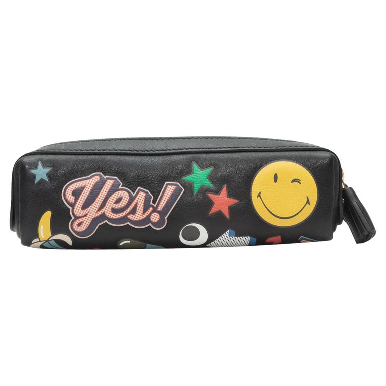 Anya Hindmarch Black and Multicolor Sticker Print Pencil Case For Sale ...