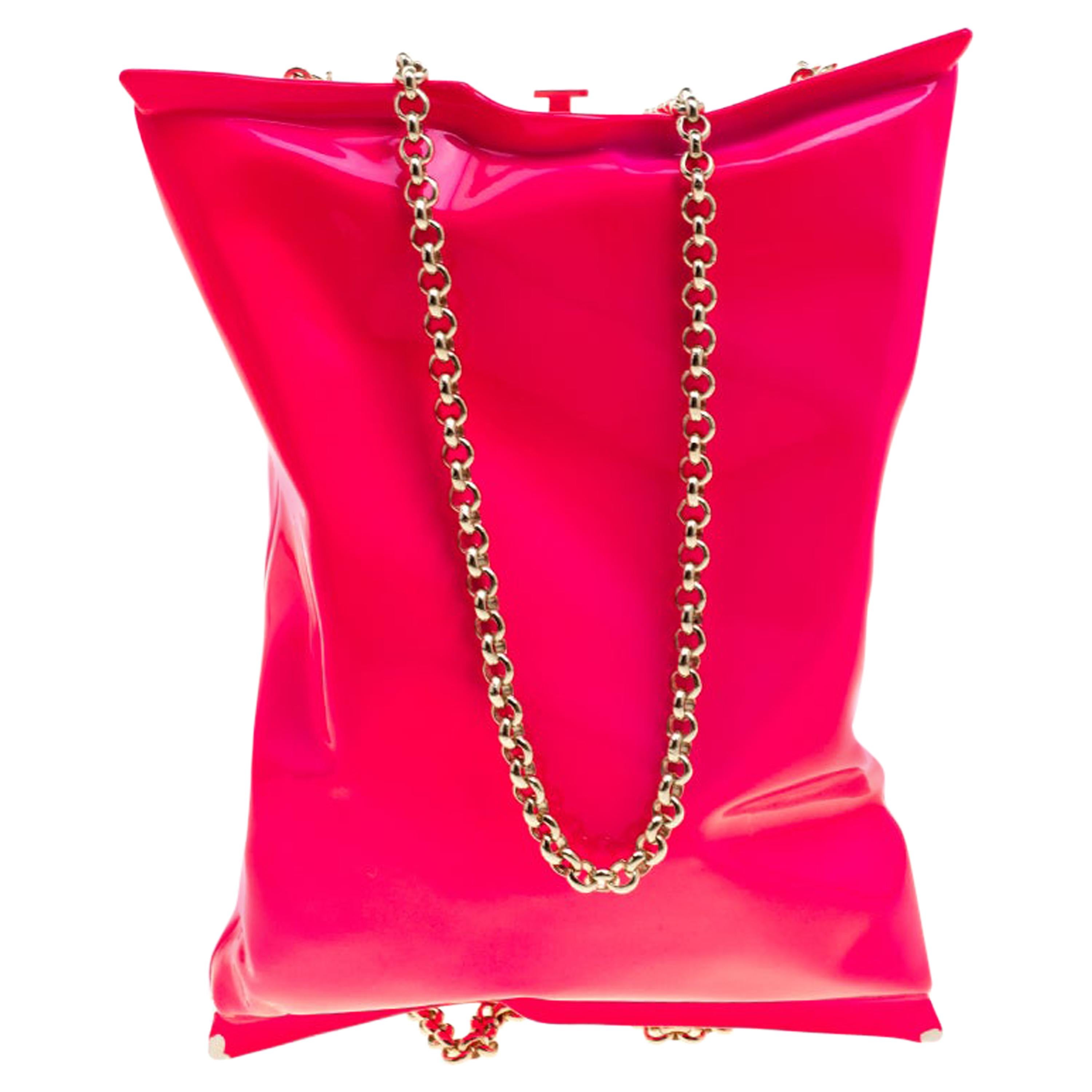 Anya Hindmarch Neon Pink Metallic Crisp Packet Clutch at 1stDibs