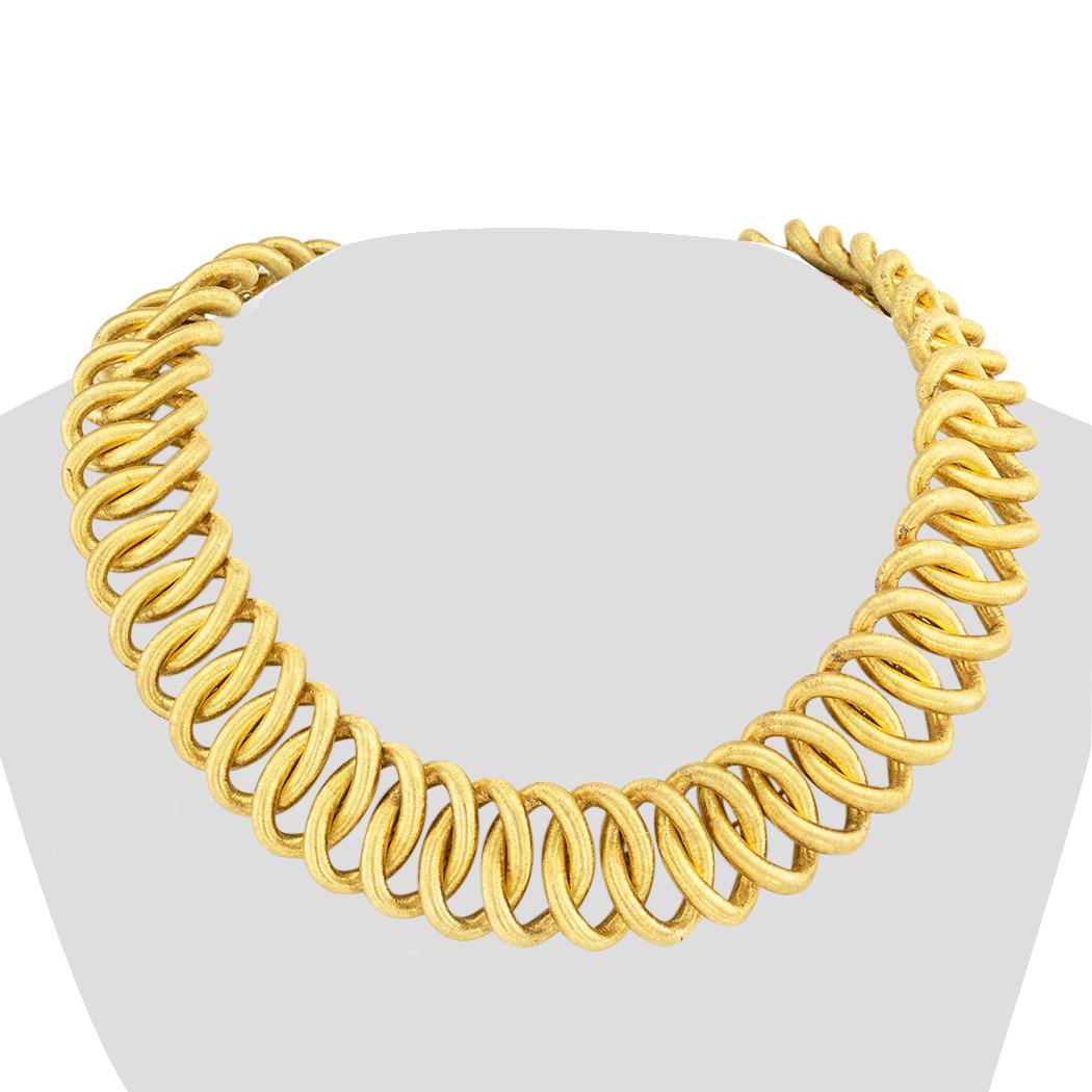 Anzelmo Oval Florentine Yellow Gold Link Necklace at 1stDibs