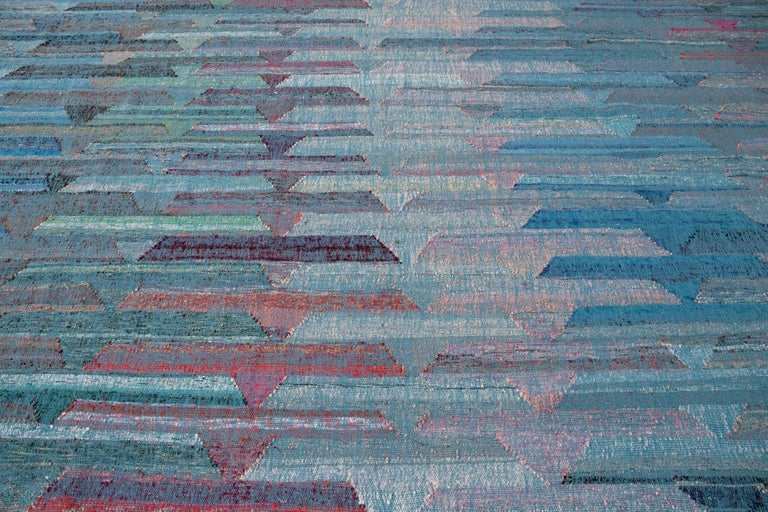 Apadana Modern Kilim Blue Handmade Geometric Wool Rug For Sale at 1stDibs