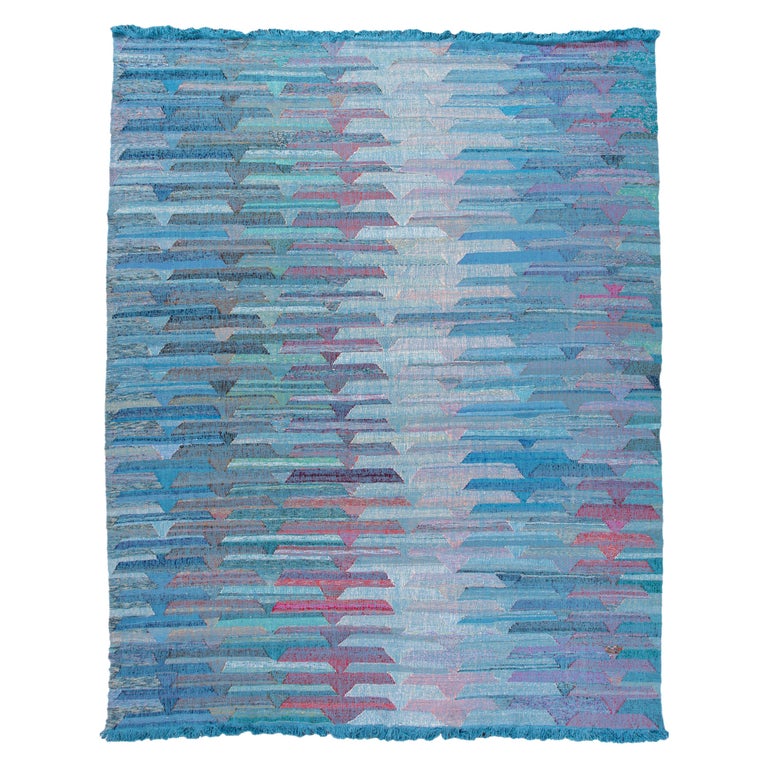 Apadana Modern Kilim Blue Handmade Geometric Wool Rug For Sale at 1stDibs