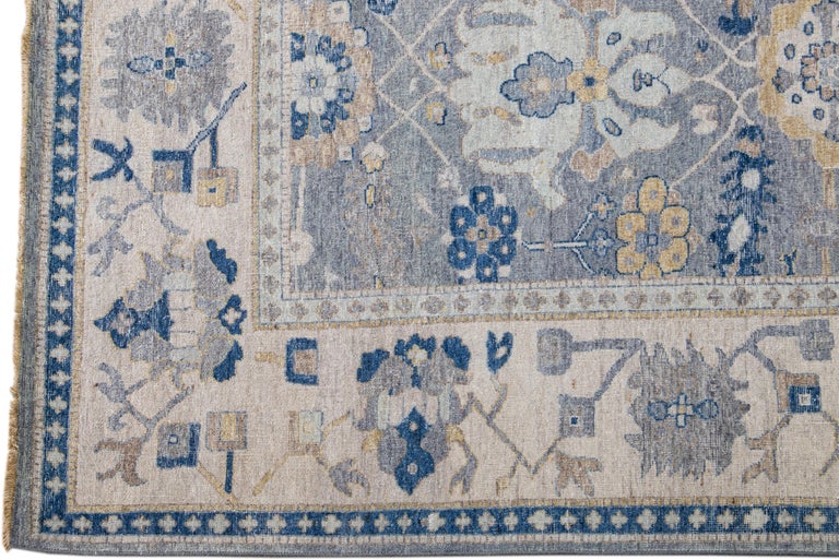 Apadana's Artisan Collection Handmade Floral Designed Gray Wool Rug For ...