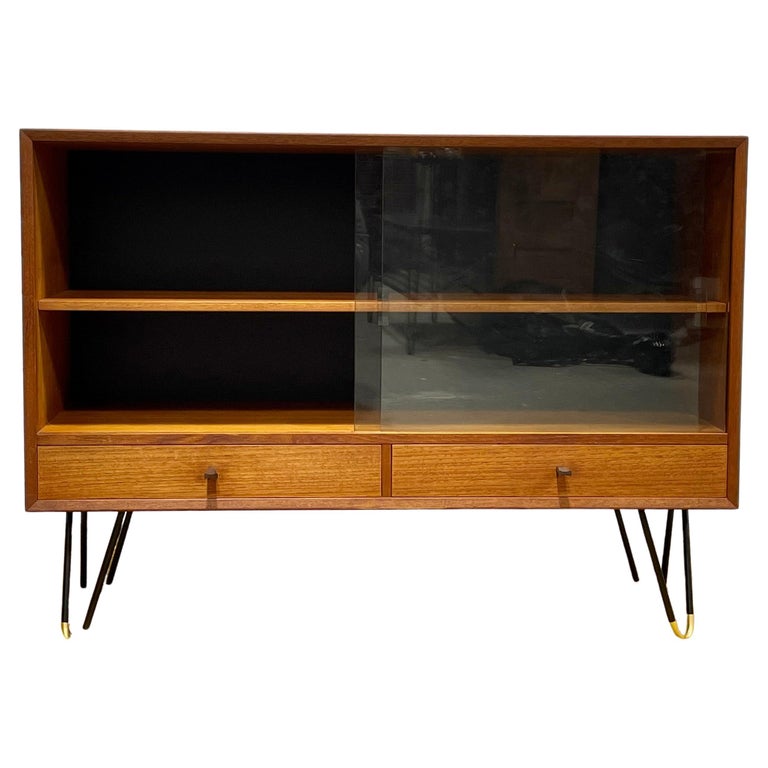 Apartment Sized Teak Mid-Century Modern Bookcase + Sliding Glass Doors ...
