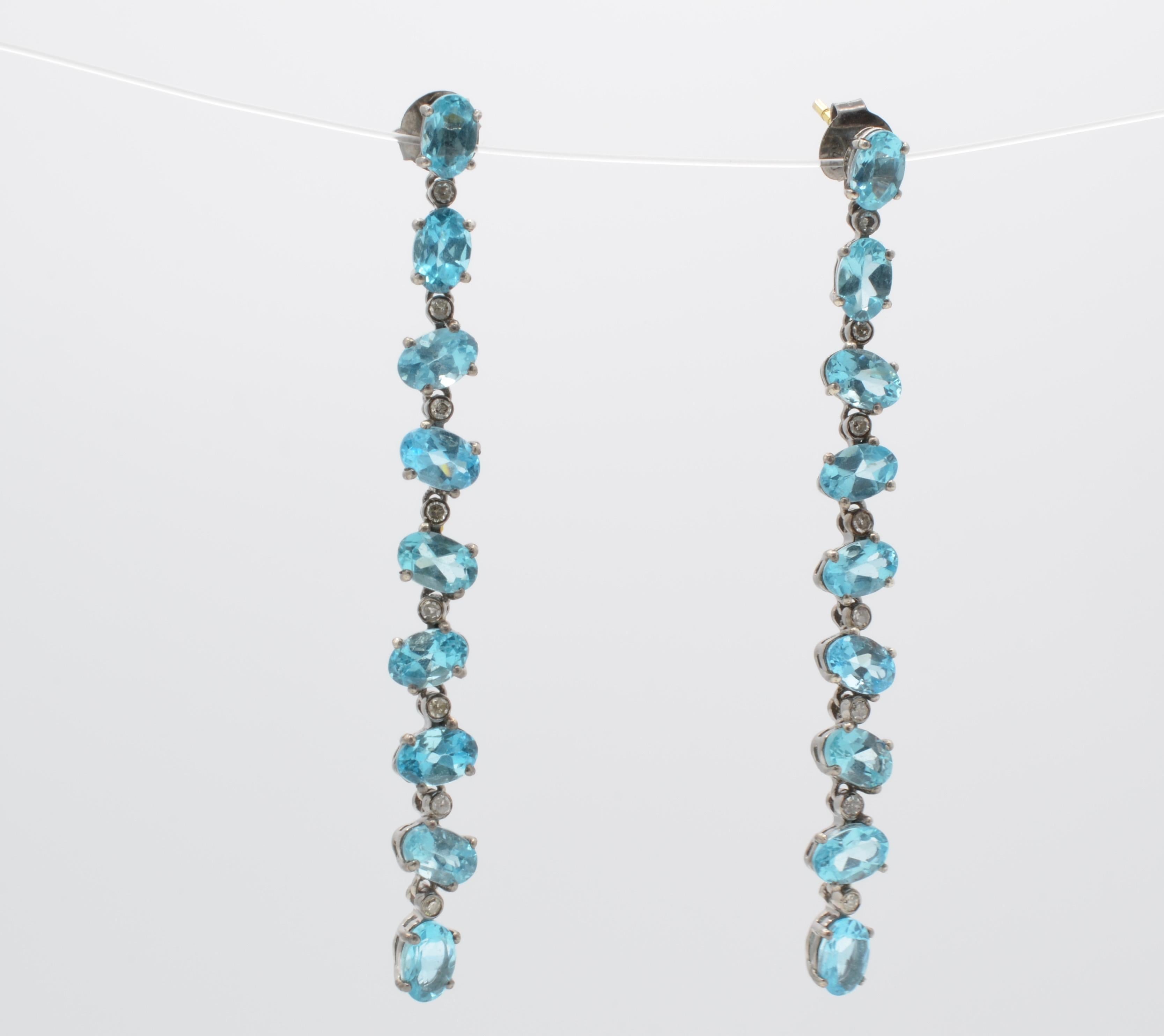 Apatite and Diamond Shoulder-Duster Oxidized Silver and Gold Drop ...