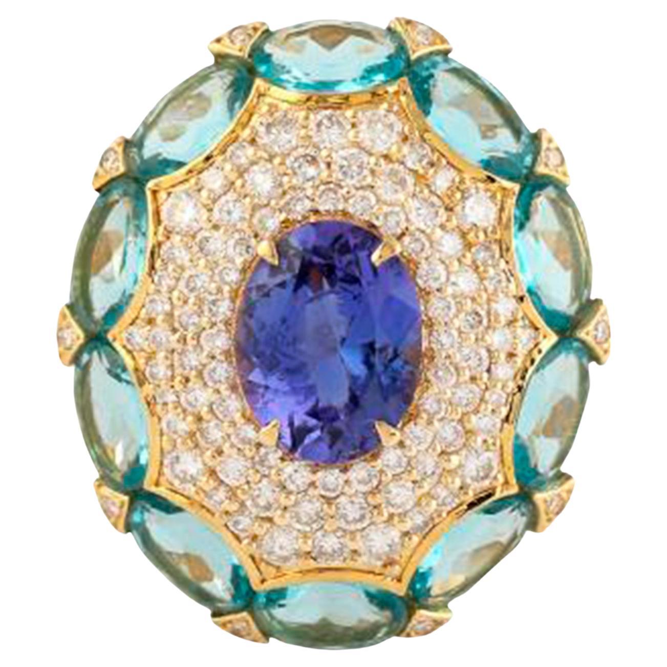 Apatite Ring With Tanzanites and Diamonds 7.95 Carats 18K Yellow Gold ...