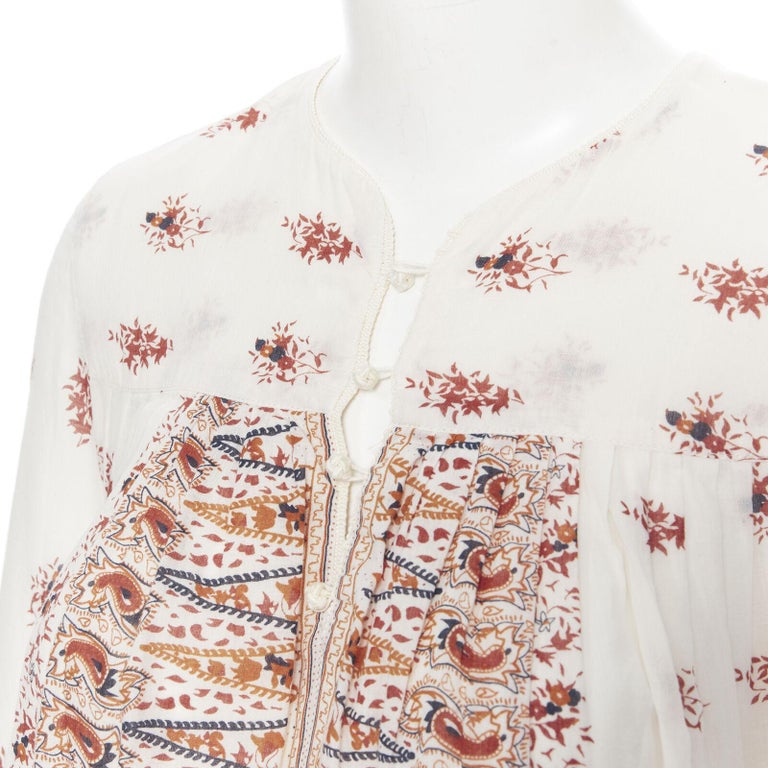 APC vintage paisley cotton print pleated bohemian casual top S For Sale ...