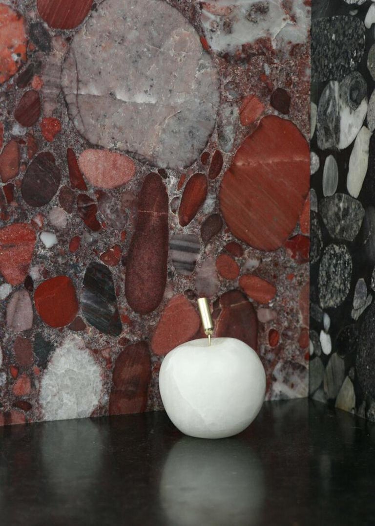 APL Apple Sculpture of Alabaster and Brass For Sale at 1stDibs